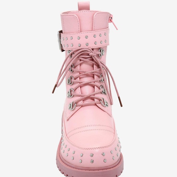Hot Topic | Shoes | Hot Topic Light Pink Combat Boots With Silver Studs ...